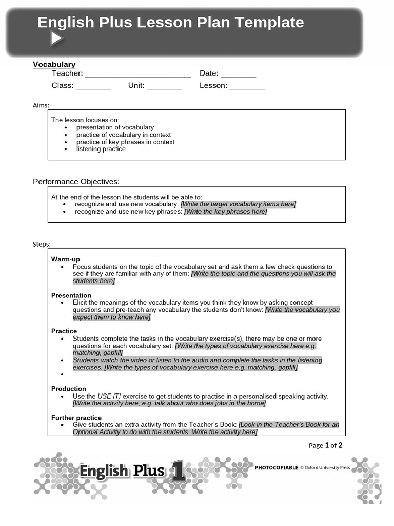 Vocabulary Lesson Plan Template | PDF | Vocabulary | Lesson Plan