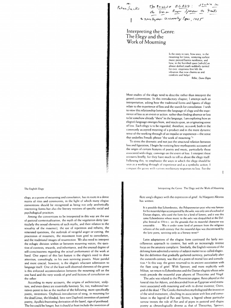 Peter M. Sacks's "Interpreting The Genre, The Elegy and The Work of ...