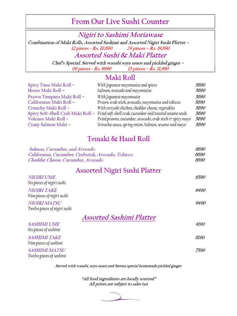 Wild-Rice-Menu of Serena Hotel | PDF | Sushi | Thai Cuisine
