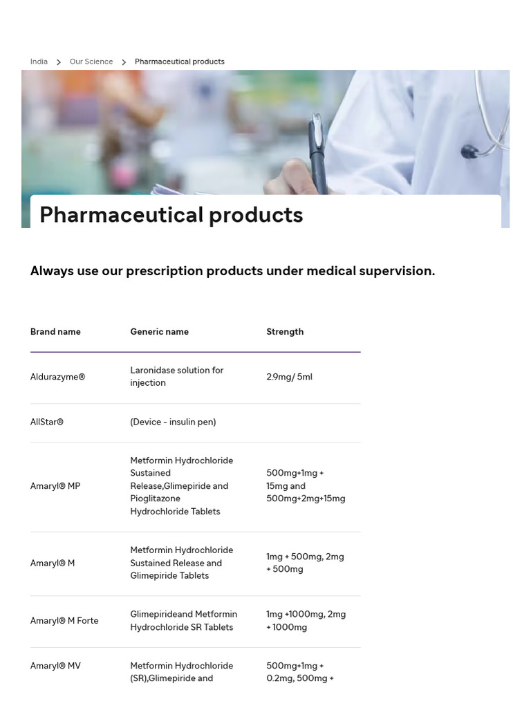 Pharmaceutical Products - Sanofi India | PDF | Drugs | Sanofi