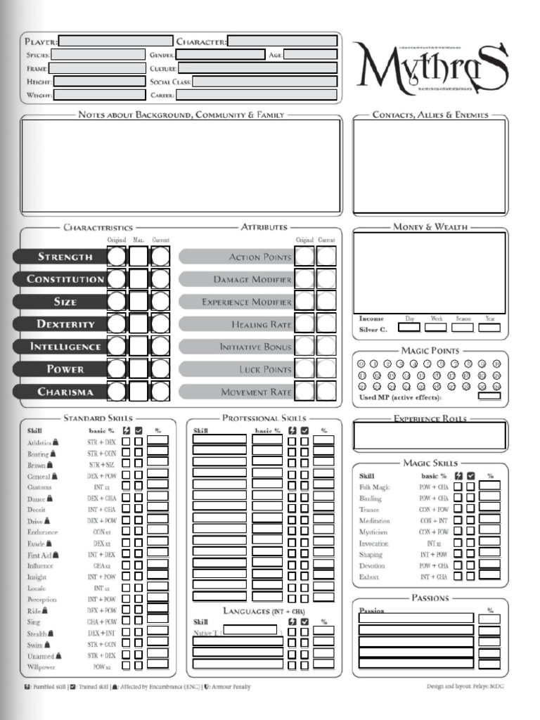 Mythras Character Sheet | PDF