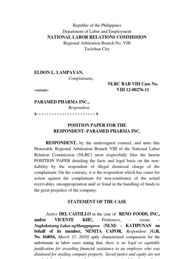 Position Paper For Paramed | PDF | Prejudice (Legal Term) | Employment