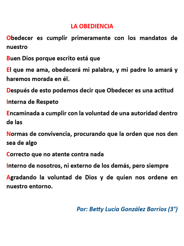 Acróstico de Obediencia para Niños | PDF