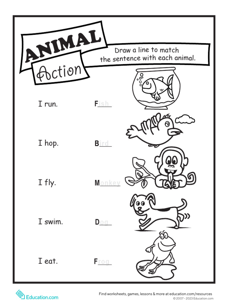 Animal Action Verbs Worksheet | PDF