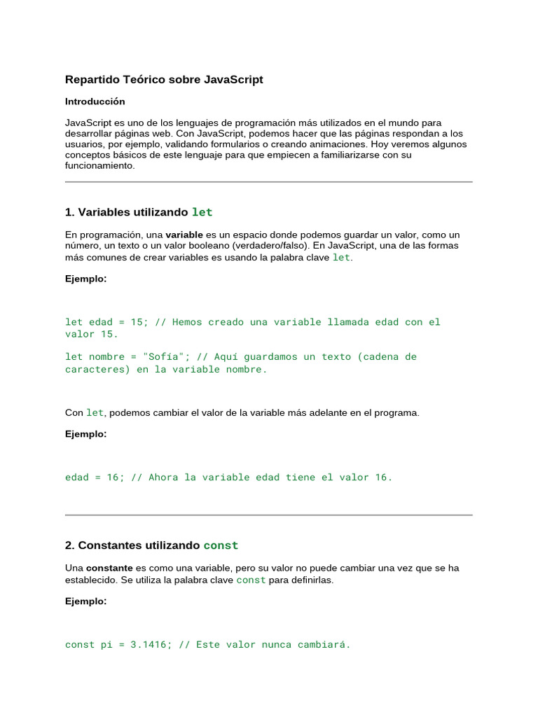 Repartido Teórico 1 Programación | PDF | Script Java | Lenguaje de programación