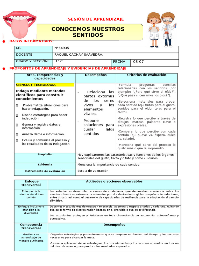 Sesion CT Los Sentidos | PDF | Aprendizaje | Sentidos