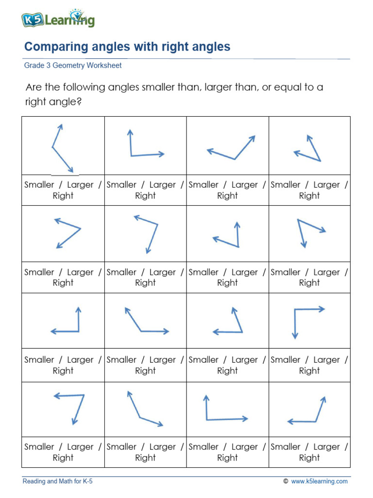 Comparing Angles: Grade 3 Worksheet | PDF