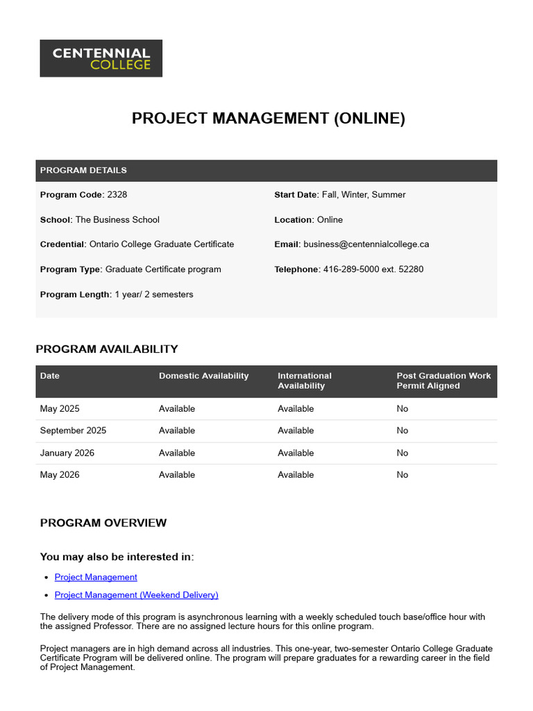 Project Management (Online) Centennial College | PDF | Project ...