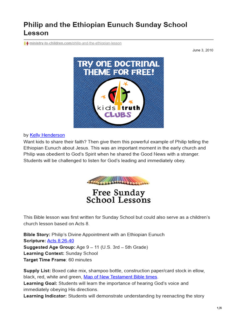 Philip and The Ethiopian Eunuch Sunday School Lesson | PDF | Jesus ...