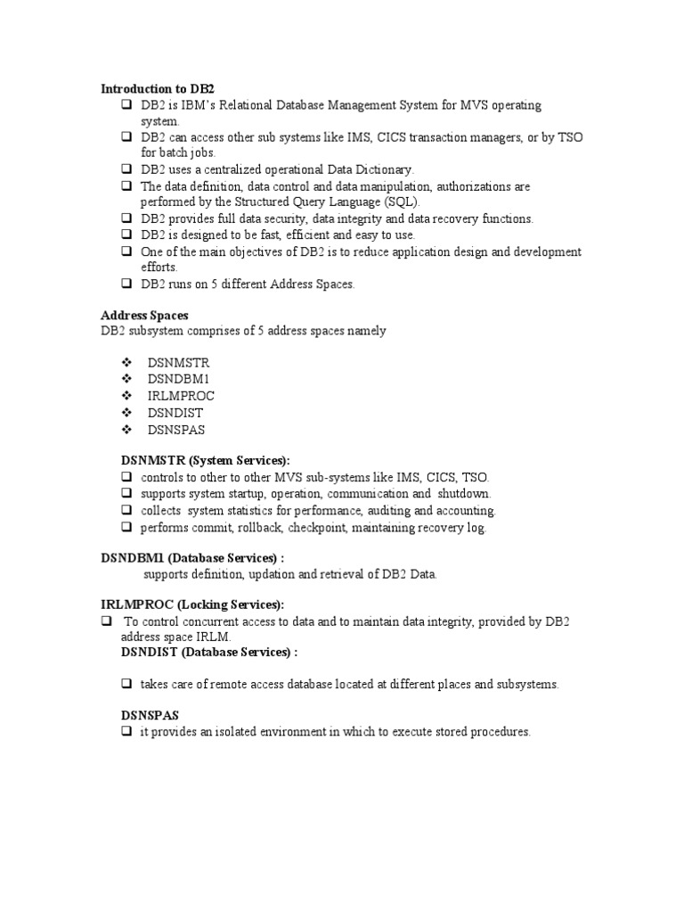 Introduction To DB2 | PDF | Ibm Db2 | Databases