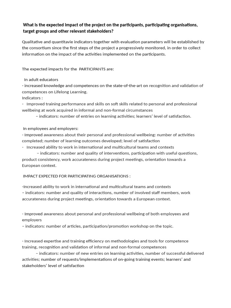 Impact Analysis Per Progetto Europeo - Erasmus Plus | PDF | Learning | Adult Education