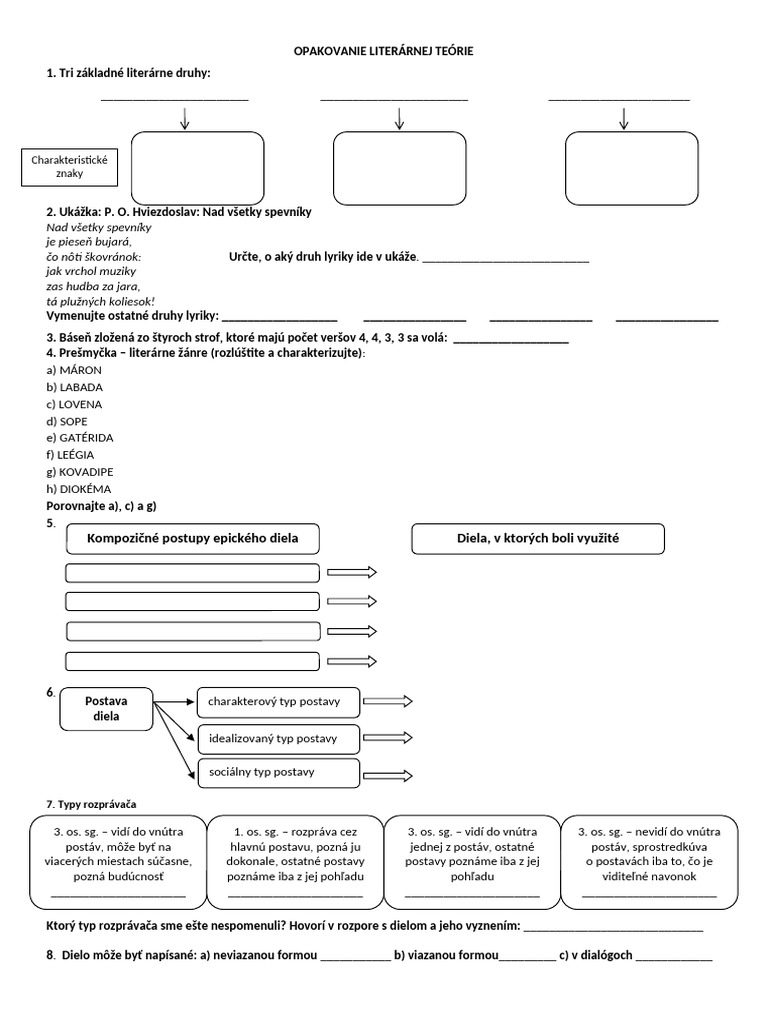 TeÃ Ria Literatãºry - Opakovanie | PDF