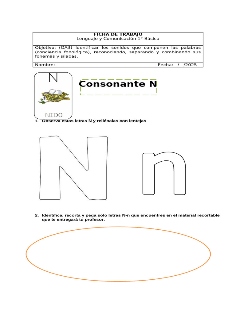 Actividades de la letra N para 1° Básico | PDF