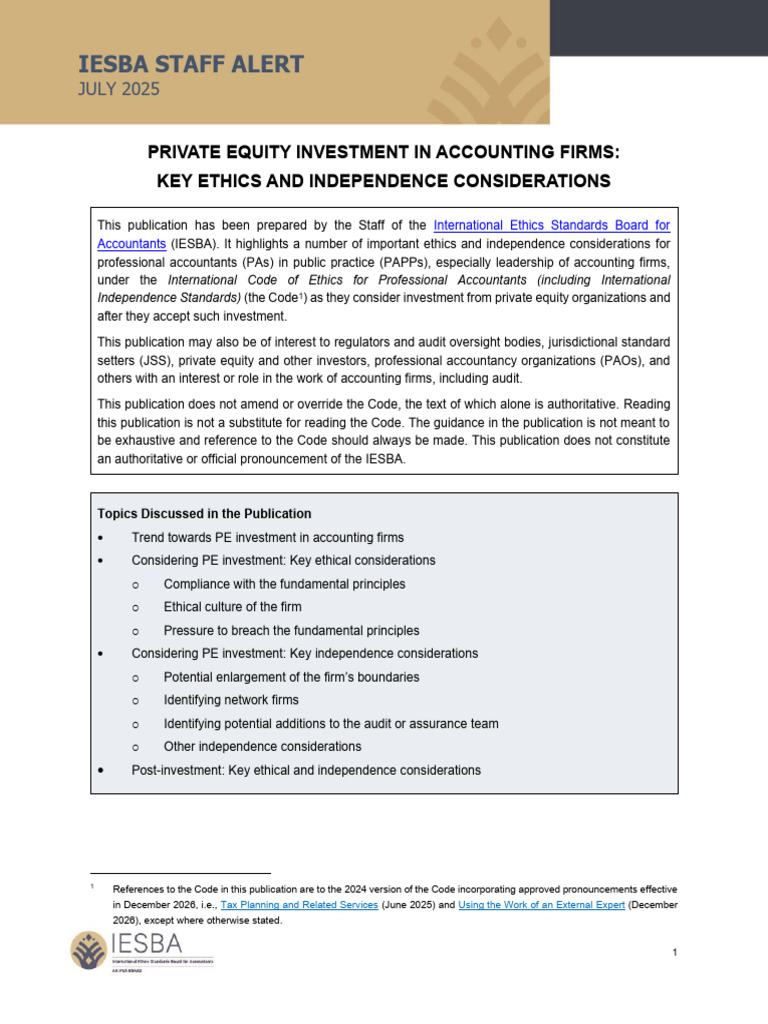 IESBA Staff Alert - PEI - Final (7.31.25) - 0 | PDF | Mergers And ...