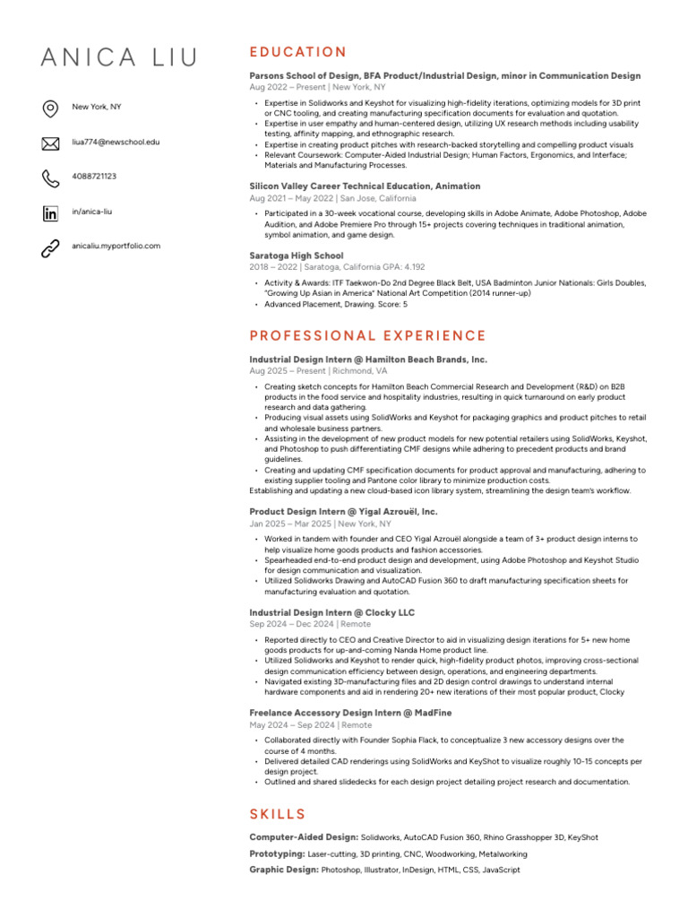 Anica Liu's Resume | PDF | Design | Computing
