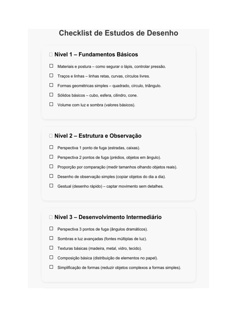 Checklist Completo de Estudos de Desenho | PDF