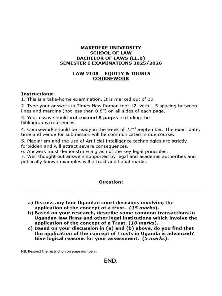 Updated Trusts Coursework Semester 1 2025 26 | PDF
