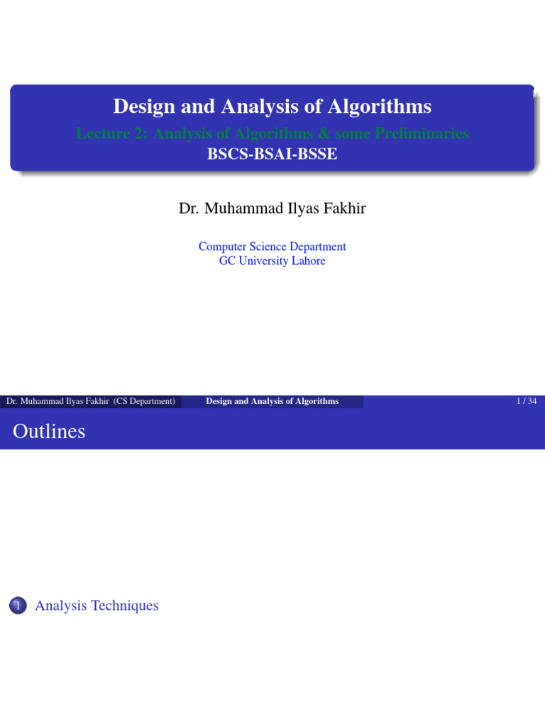 Lecture 02 Bs Aanalysisofalgorthims Analysis | PDF | Algorithms | Time Complexity