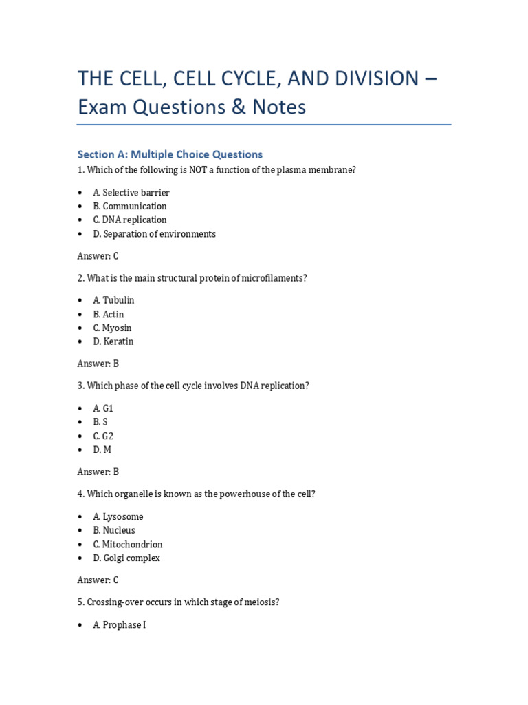 Cell Structure and Division Exam Guide | PDF