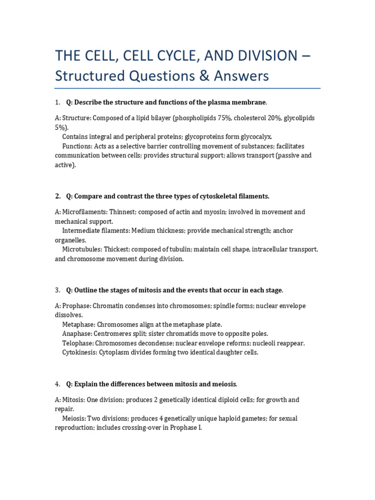 Cell Cycle Structured QA | PDF