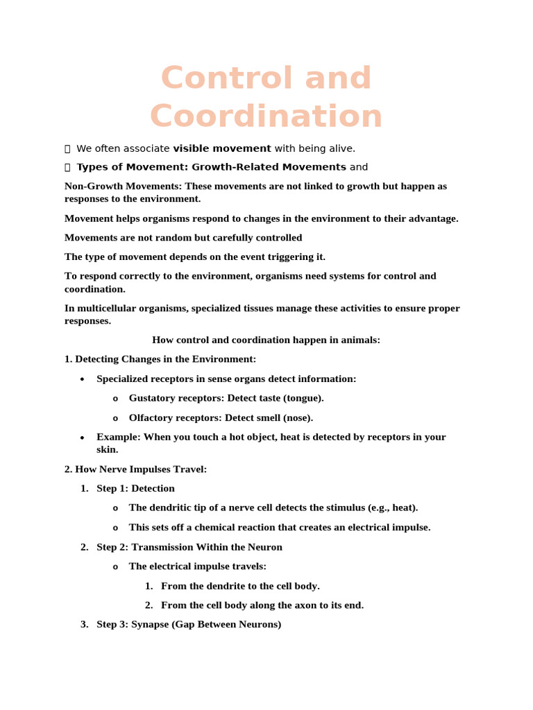 Control and Coordination | PDF | Nerve | Neuron