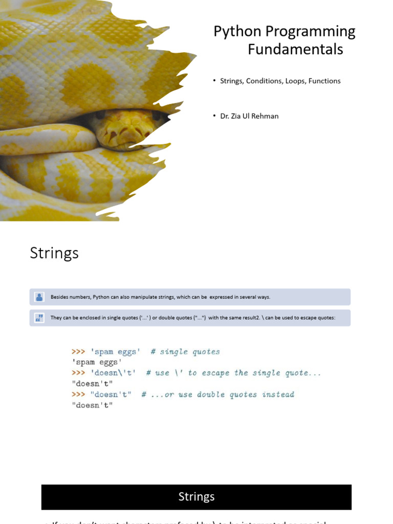 Lec3 Strings Conditions Loops Functions | PDF | Parameter (Computer Programming) | String ...