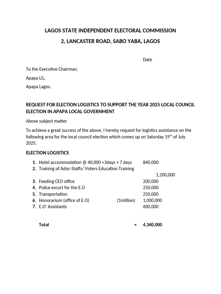 2025 Apapa Local Council Election Logistics | PDF