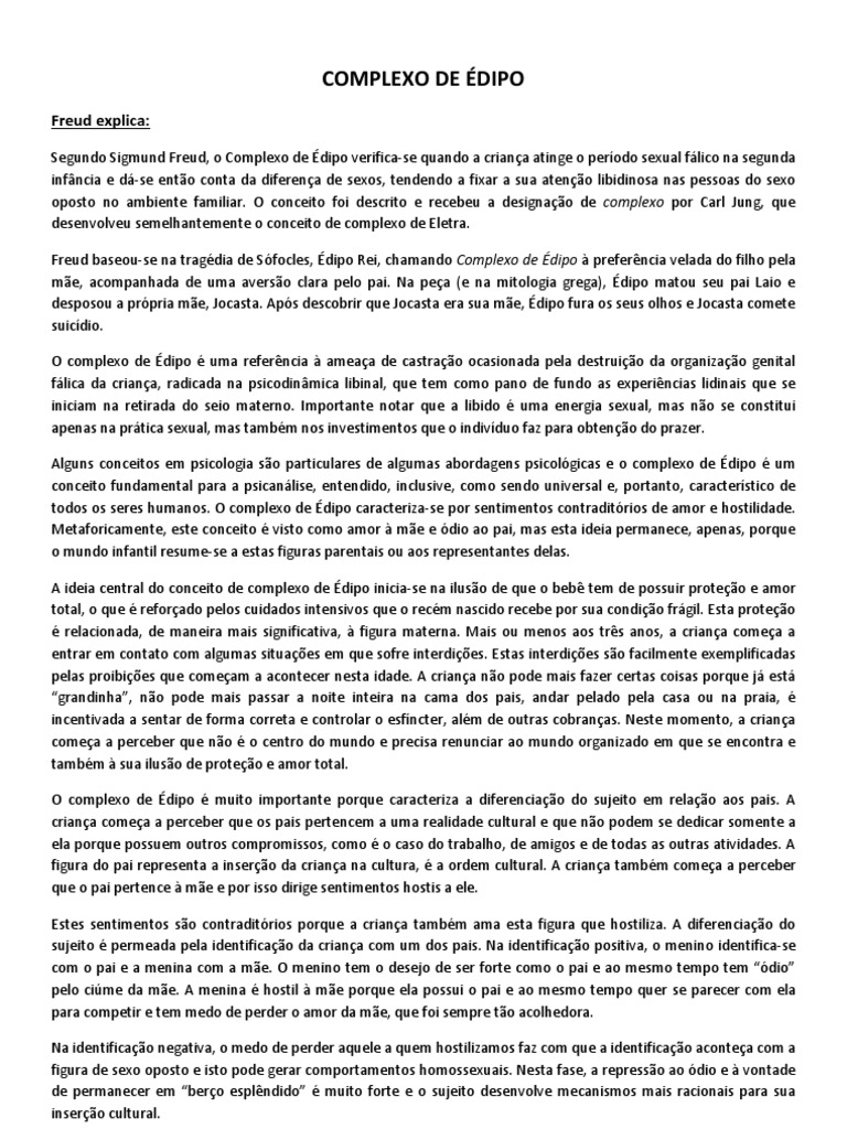 Complexo de Édipo: Amor e Hostilidade na Psicanálise | PDF | Complexo ...