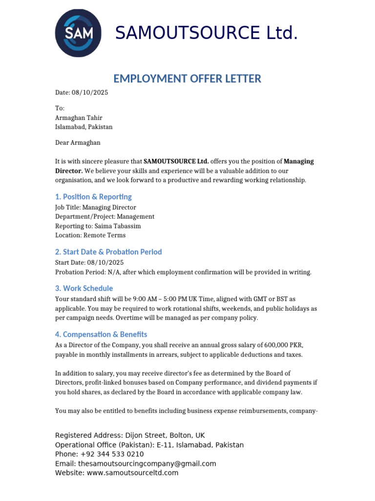 CallCenter Employment Letter Detailed | PDF | Information Privacy ...