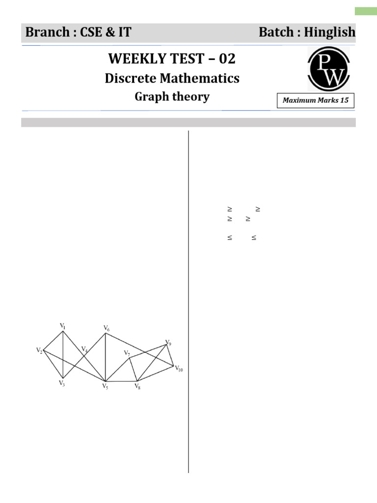 Discrete Mathematics Weekly Test 02 | PDF | Vertex (Graph Theory ...