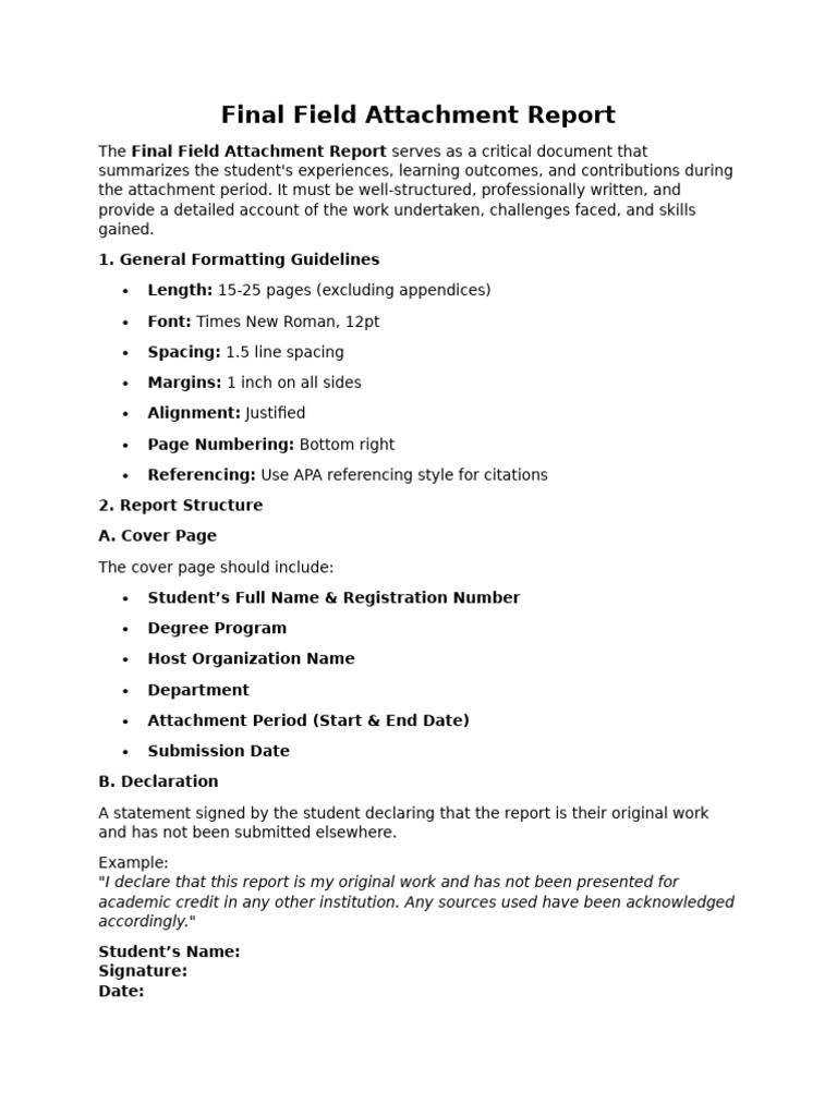 Final Field Attachment Report Guidelines | PDF | Business