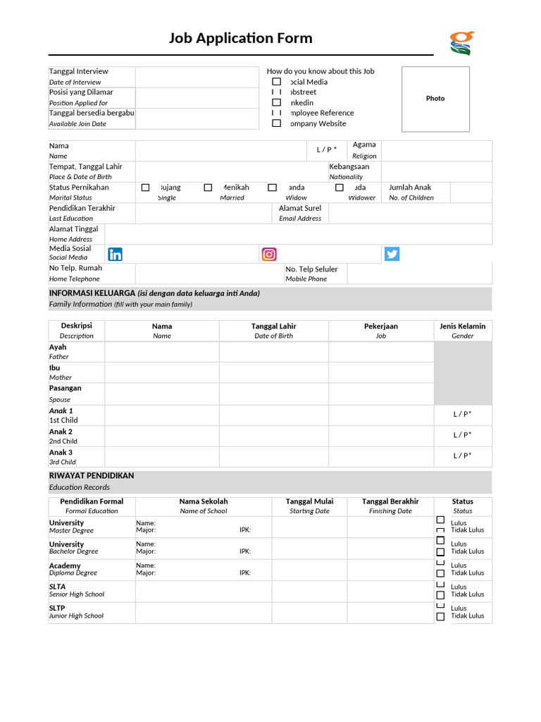 GIG - Job Application Form | PDF
