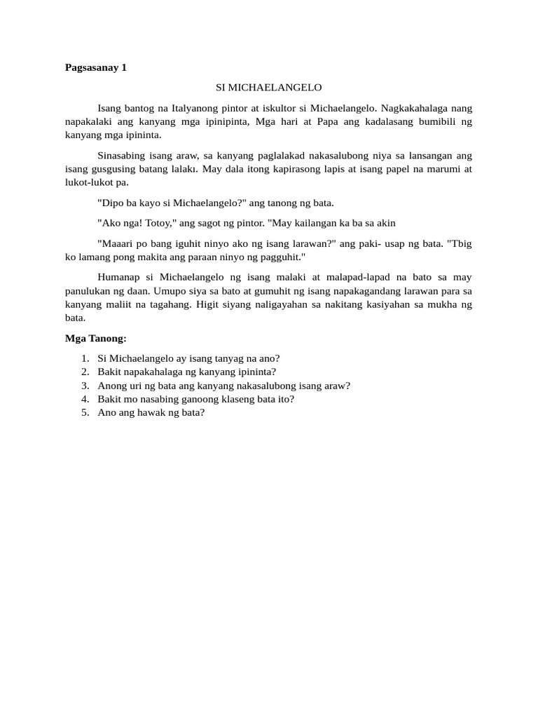 Pagsasanay Sa Pagbasa | PDF