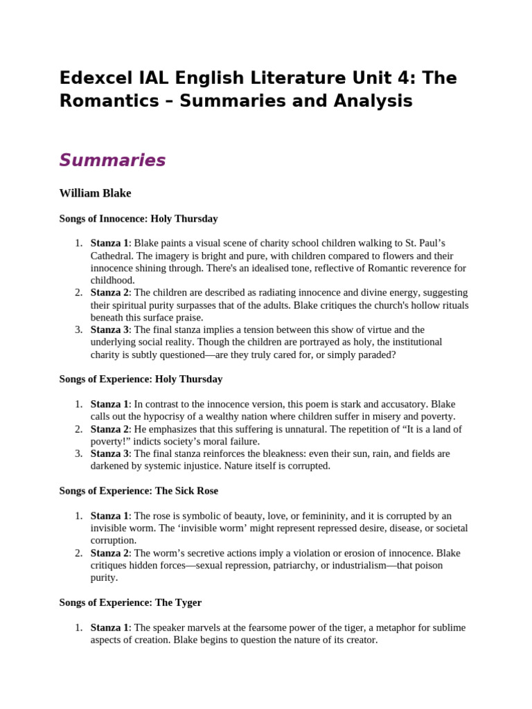 Romantic Poetry: Summaries & Analysis | PDF