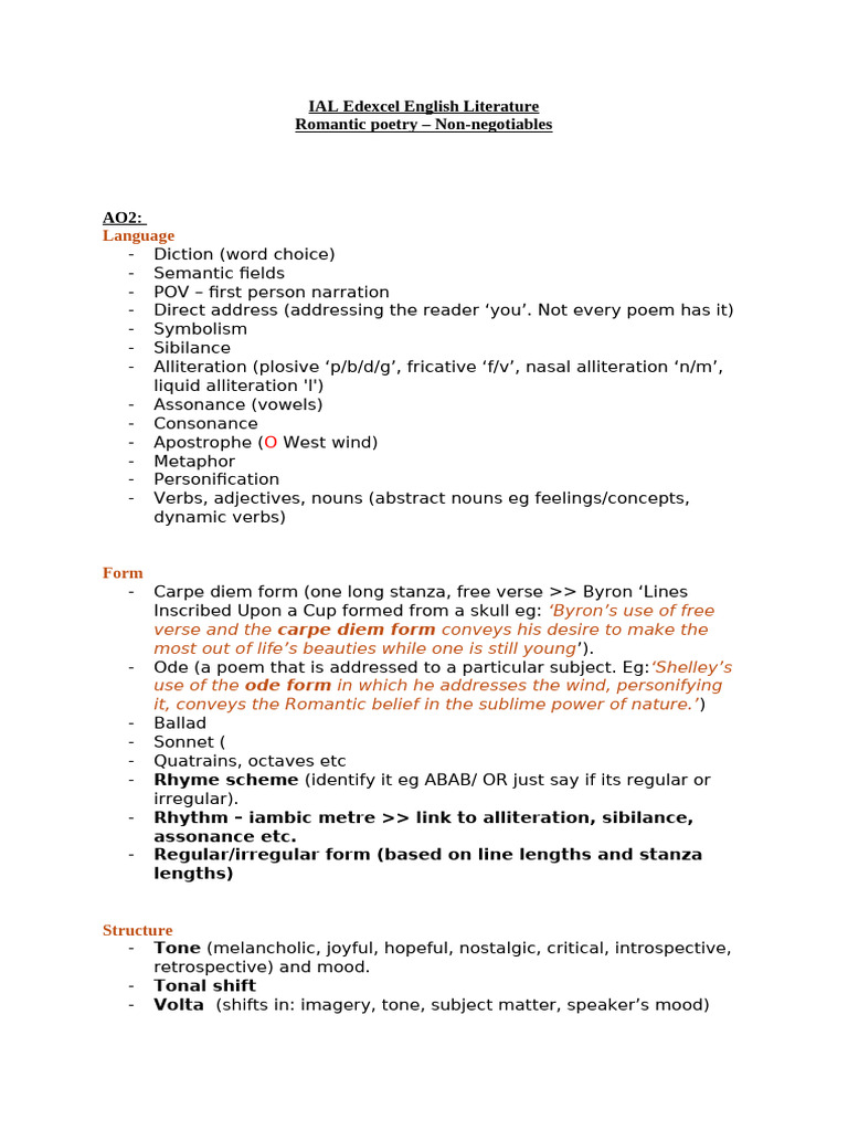 Edexcel Romantic Poetry Analysis Guide | PDF | Romanticism | Poetry