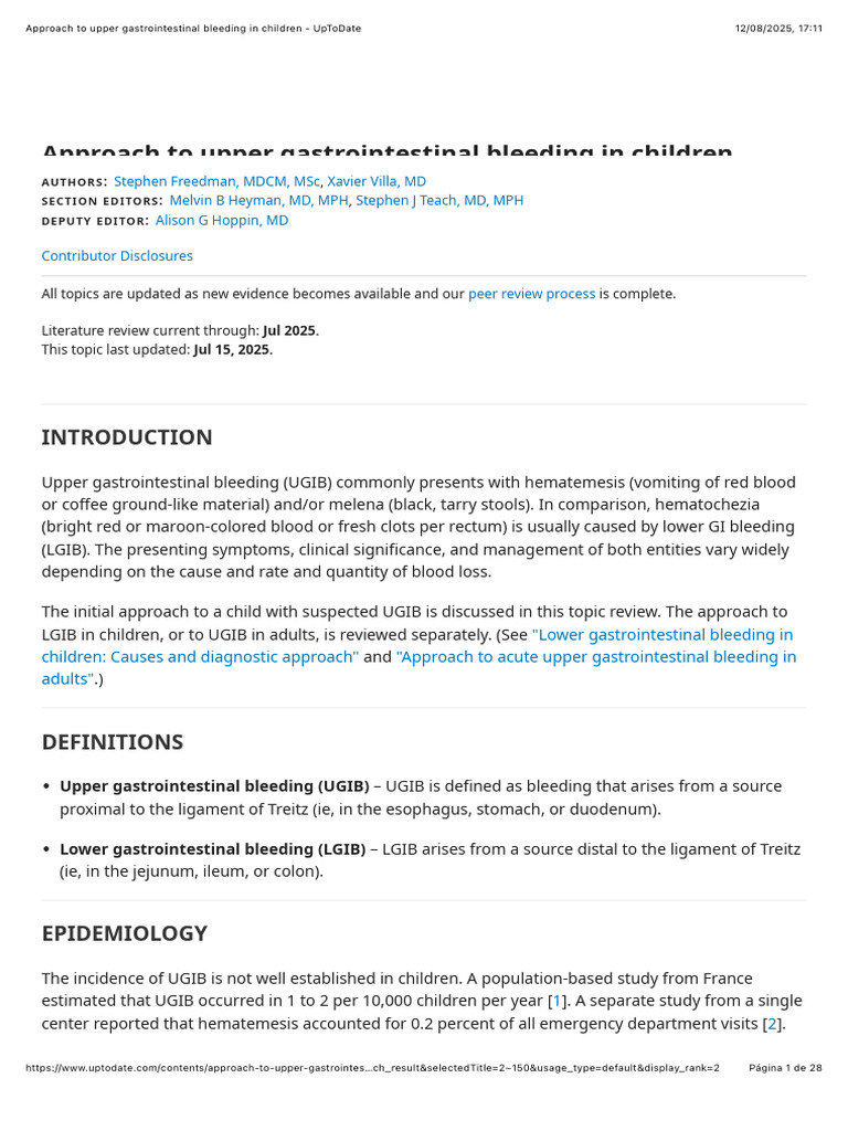 Approach To Upper Gastrointestinal Bleeding In Children Uptodate