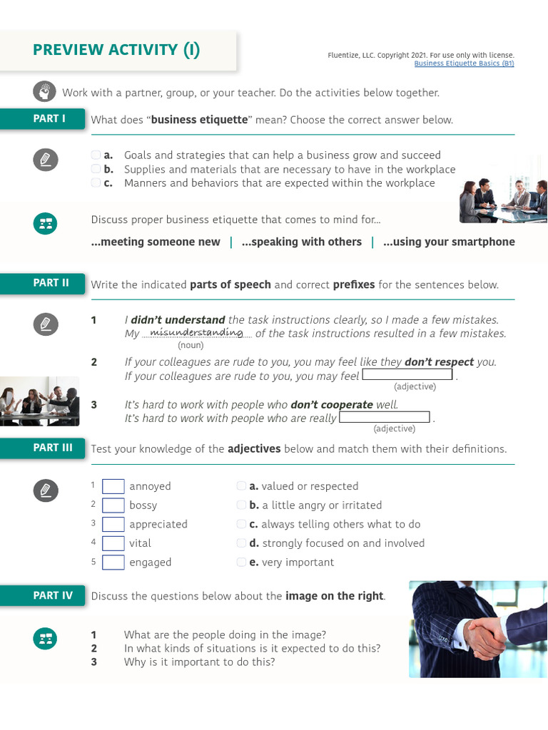 Business Etiquette Basics Interactive | PDF | Etiquette | Sentence (Linguistics)