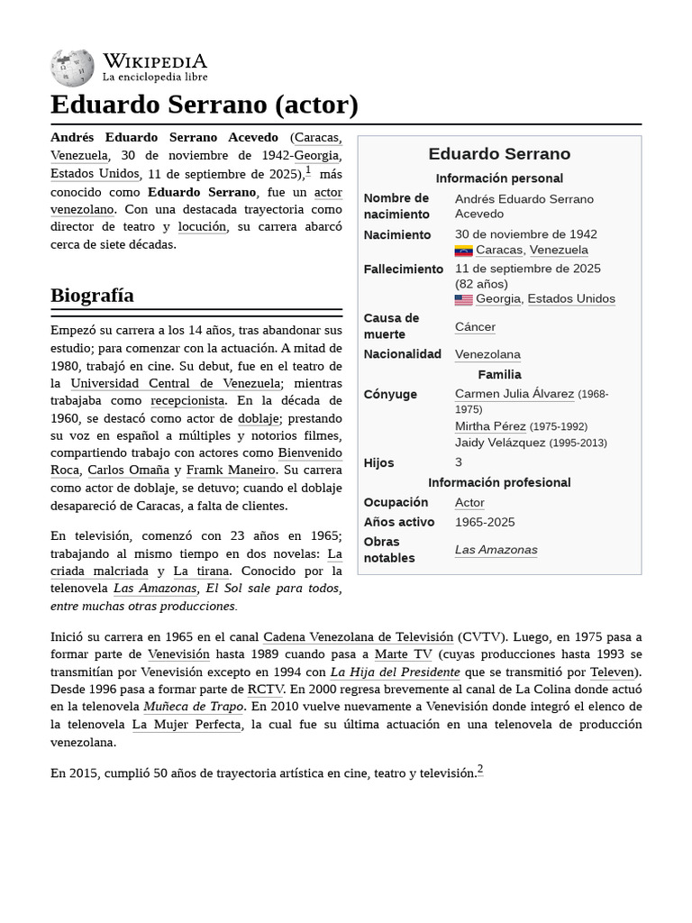 Biografía de Eduardo Serrano, actor venezolano | PDF