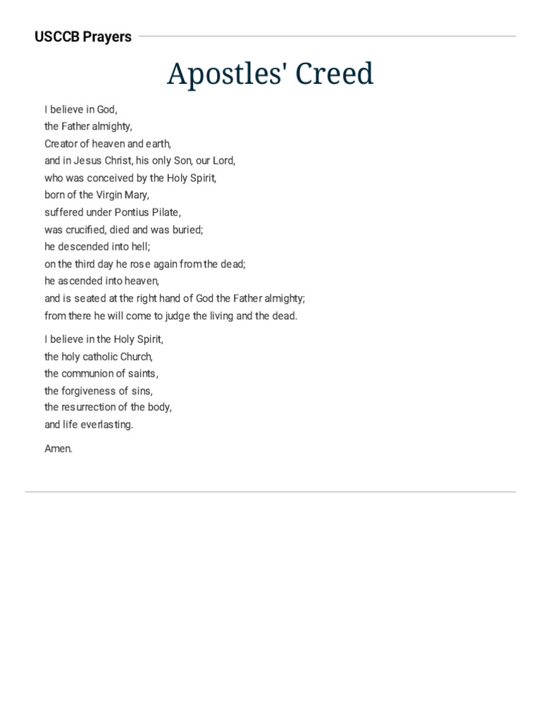 Apostles' Creed Prayer (USCCB) | PDF