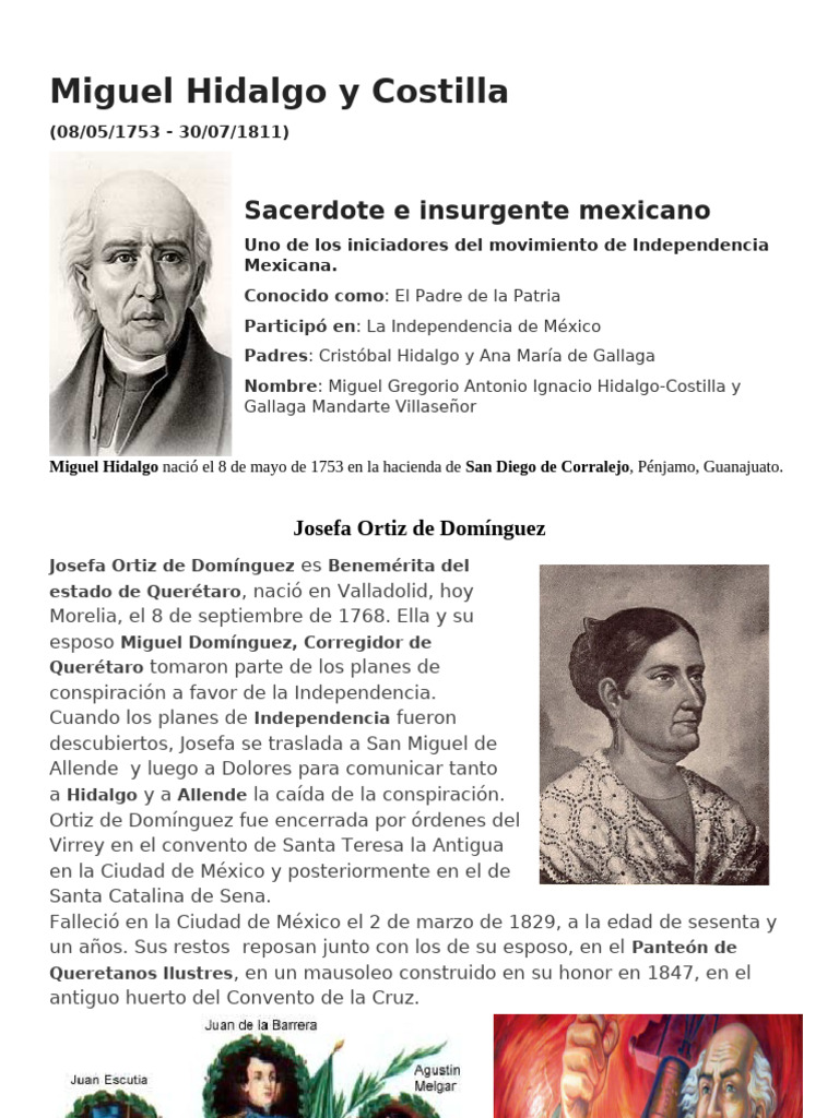 Biografía de Miguel Hidalgo y Costilla | PDF