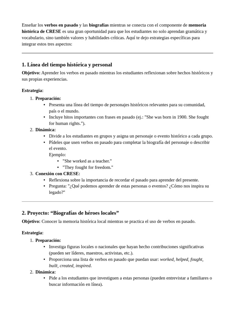 Biografias y Verbos en Pasado Con Proyec Based Pedagogy | PDF