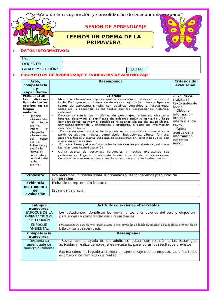 2º U6 S2 Sesion D4 Plan Lector Leemos Un Problema Sobre La Primavera ...