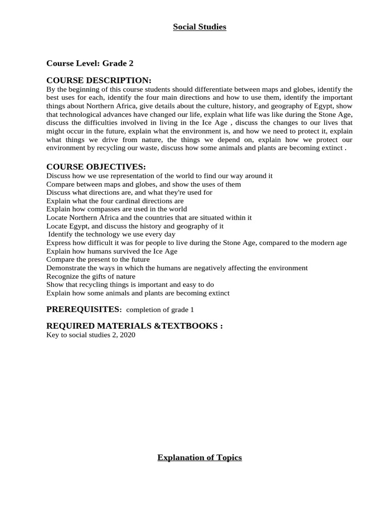 Social Studies (G2) Course Description (2023-2024) | PDF