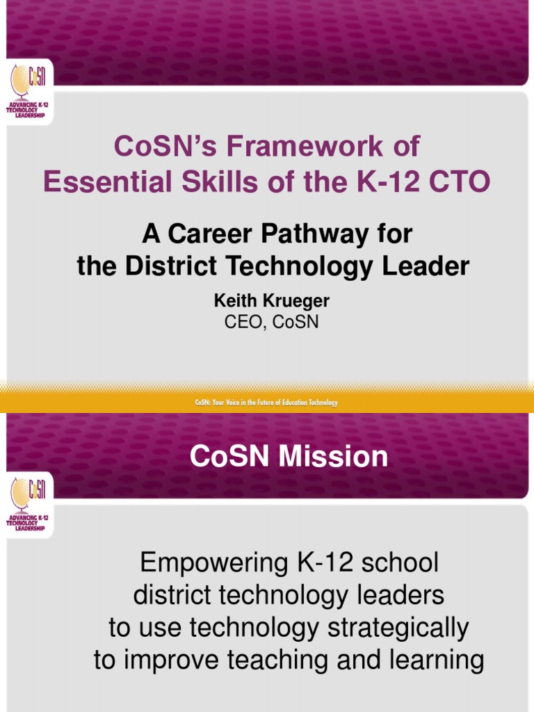 Cosn'S Framework of Essential Skills of The K-12 Cto: A Career Pathway ...