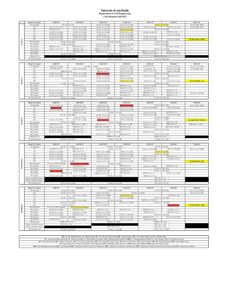 Civil Engineering Class Schedule Fall 2023 | PDF