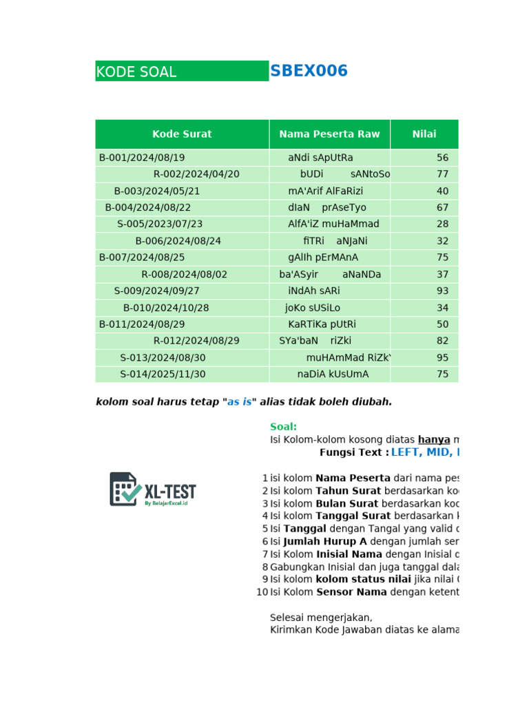 Pengolahan Data Peserta Ujian Excel | PDF