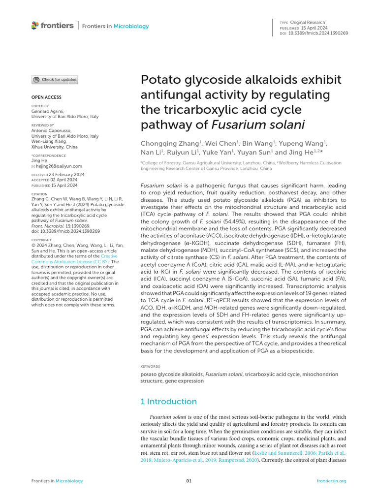 Antifungal Effects of Potato Alkaloids | PDF | Citric Acid Cycle ...