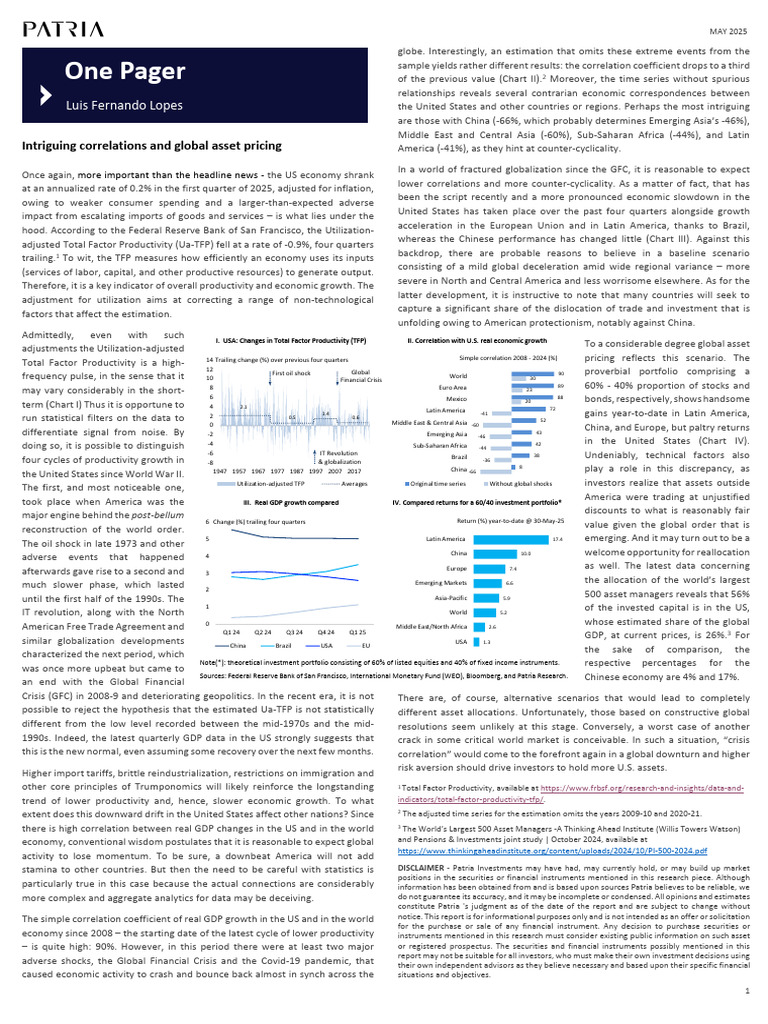 Newest One Pager 2025 05 | PDF | Recession | Economic Growth