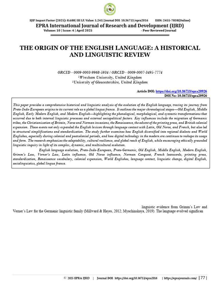 The Origin of The English Language A Historical | PDF | English ...