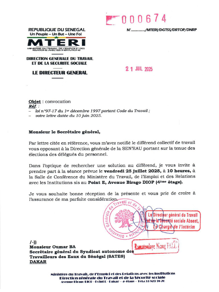 21.07.25 Convocation Oumar Ba Sg de Sates | PDF